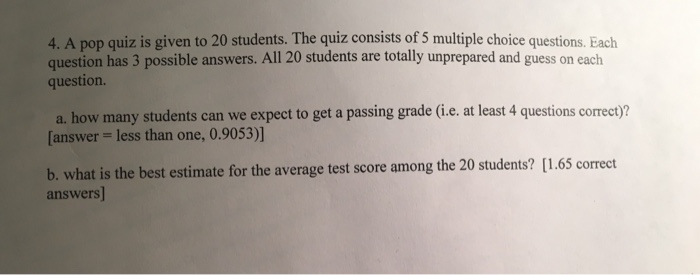 Solved A pop quiz is given to 20 students. The quiz consists | Chegg.com