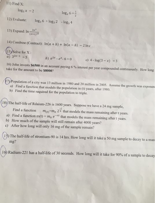 Solved 11) Find X: logs x 2 logr 6-2 12) Evaluate: log 6logs | Chegg.com