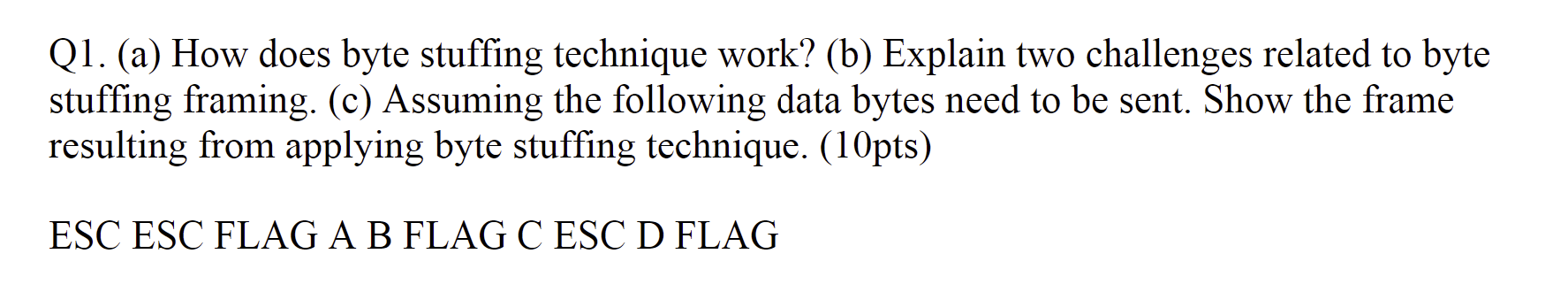 Solved Q1 A How Does Byte Stuffing Technique Work B 7455