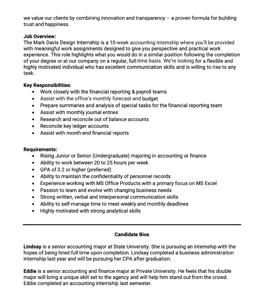 Solved The Adviser: Picking the Right Intern The Adviser is | Chegg.com