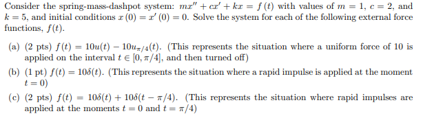 Solved Consider the spring-mass-dashpot system: | Chegg.com