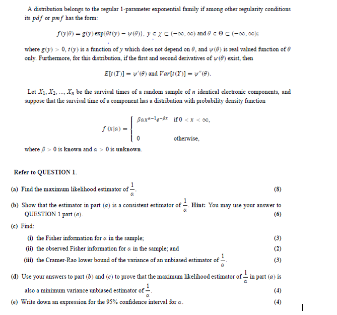 Solved A distribution belongs to the regular 1-parameter | Chegg.com