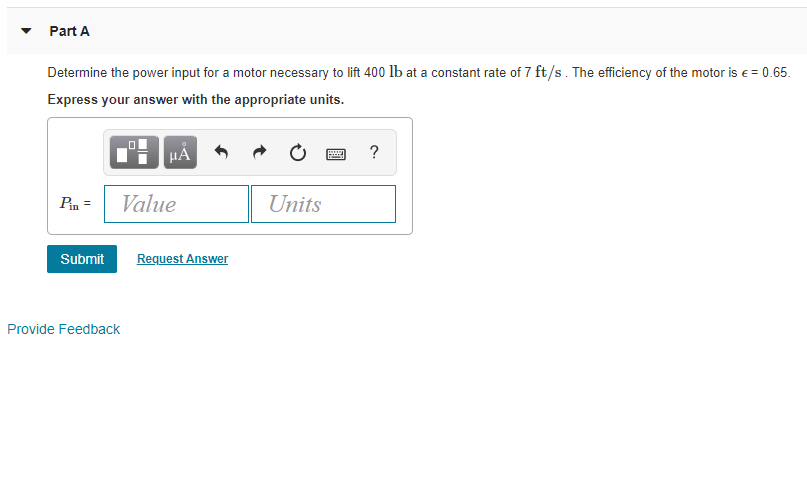 Solved Part A Determine the power input for a motor | Chegg.com