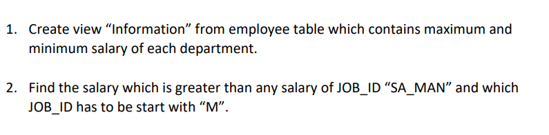 Solved 1. Create view "Information” from employee table | Chegg.com