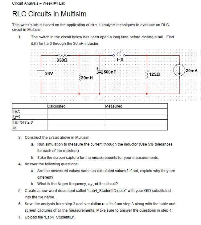 Circuit Analysis - Week #4 Lab RLC Circuits in | Chegg.com