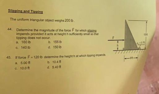 Solved Slipping and Tipping The uniform triangular object | Chegg.com