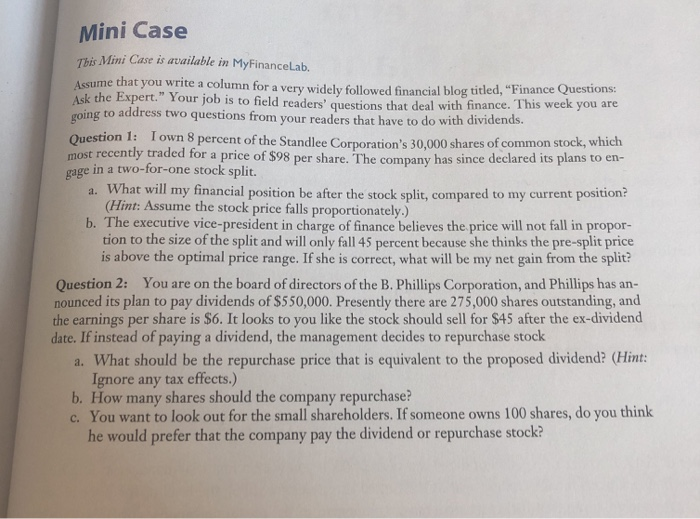 Solved Mini Case This Mini Case is available in MyFinance | Chegg.com