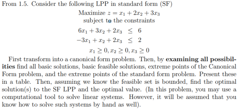Solved From 1.5. Consider the following LPP in standard form | Chegg.com