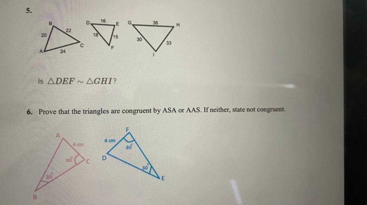 Solved Is DEF∼ GHI ? 6. Prove that the triangles are | Chegg.com