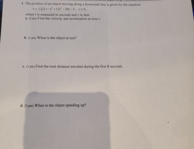 Solved 1 The Position Of An Object Moving Along A