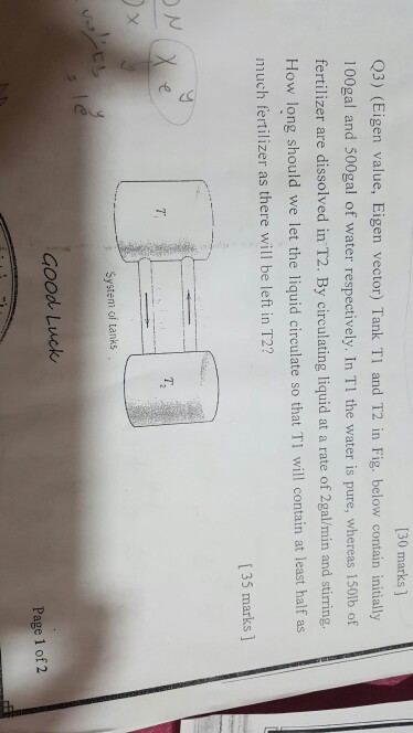 Solved [30 marks ] Q3) (Eigen value, Eigen vector) Tank T1 | Chegg.com