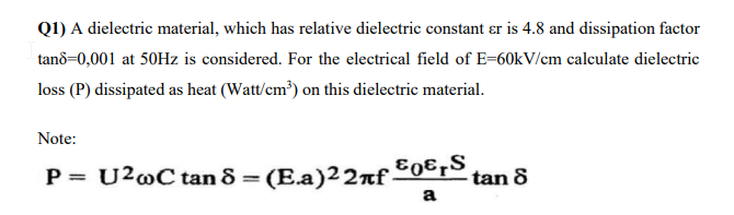 Solved ) A dielectric material, which has relative | Chegg.com