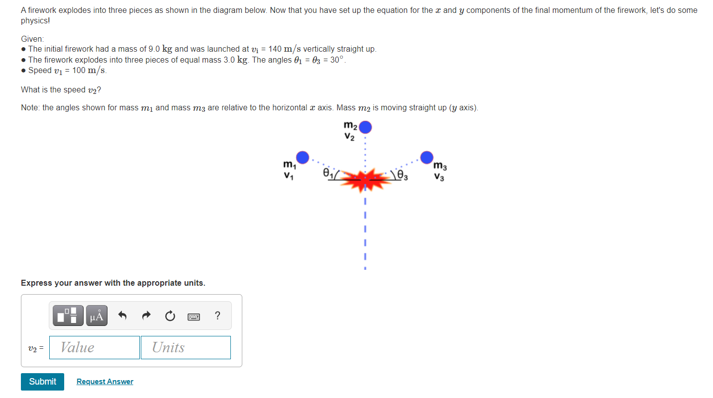 Solved A firework explodes into three pieces as shown in the | Chegg.com