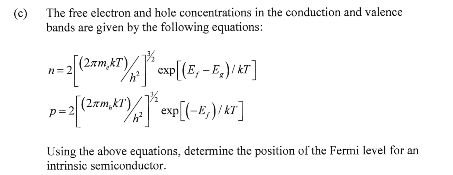 Solved The free electron and hole concentrations in the | Chegg.com