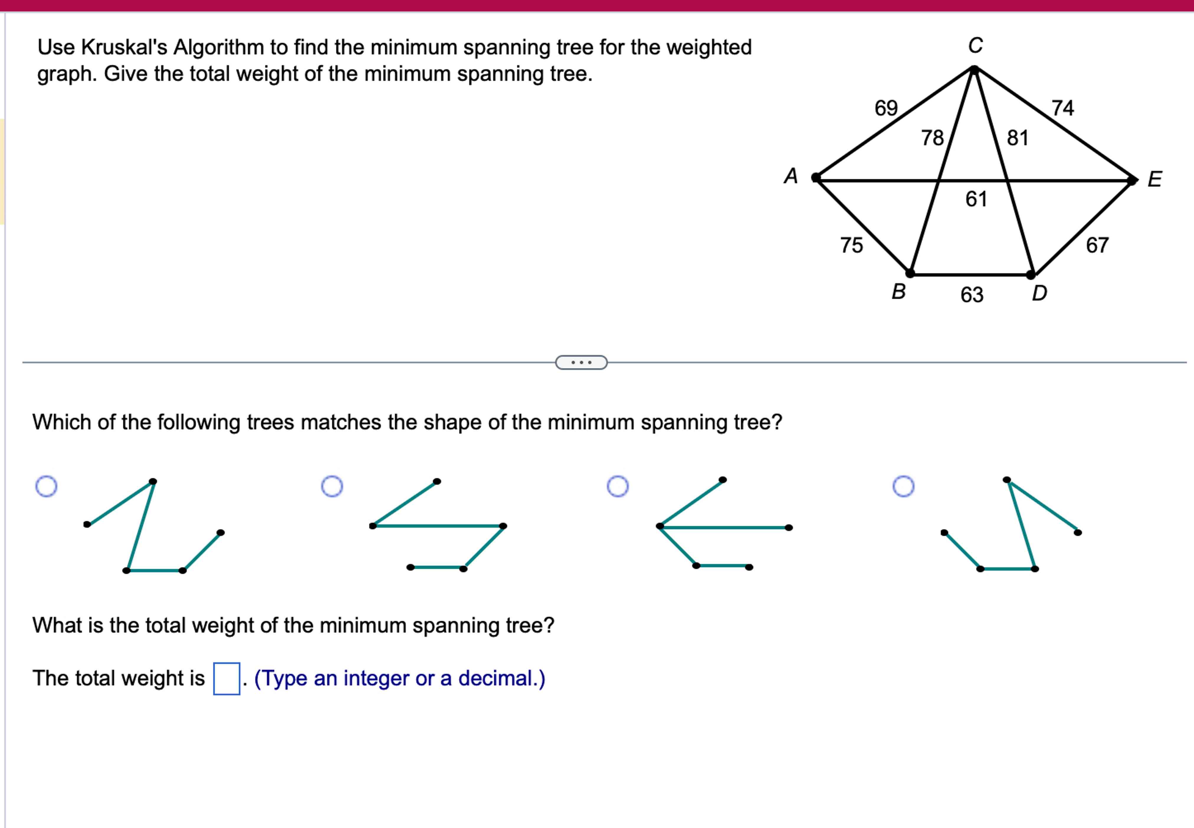 Use Kruskal's Algorithm to find the minimum spanning | Chegg.com