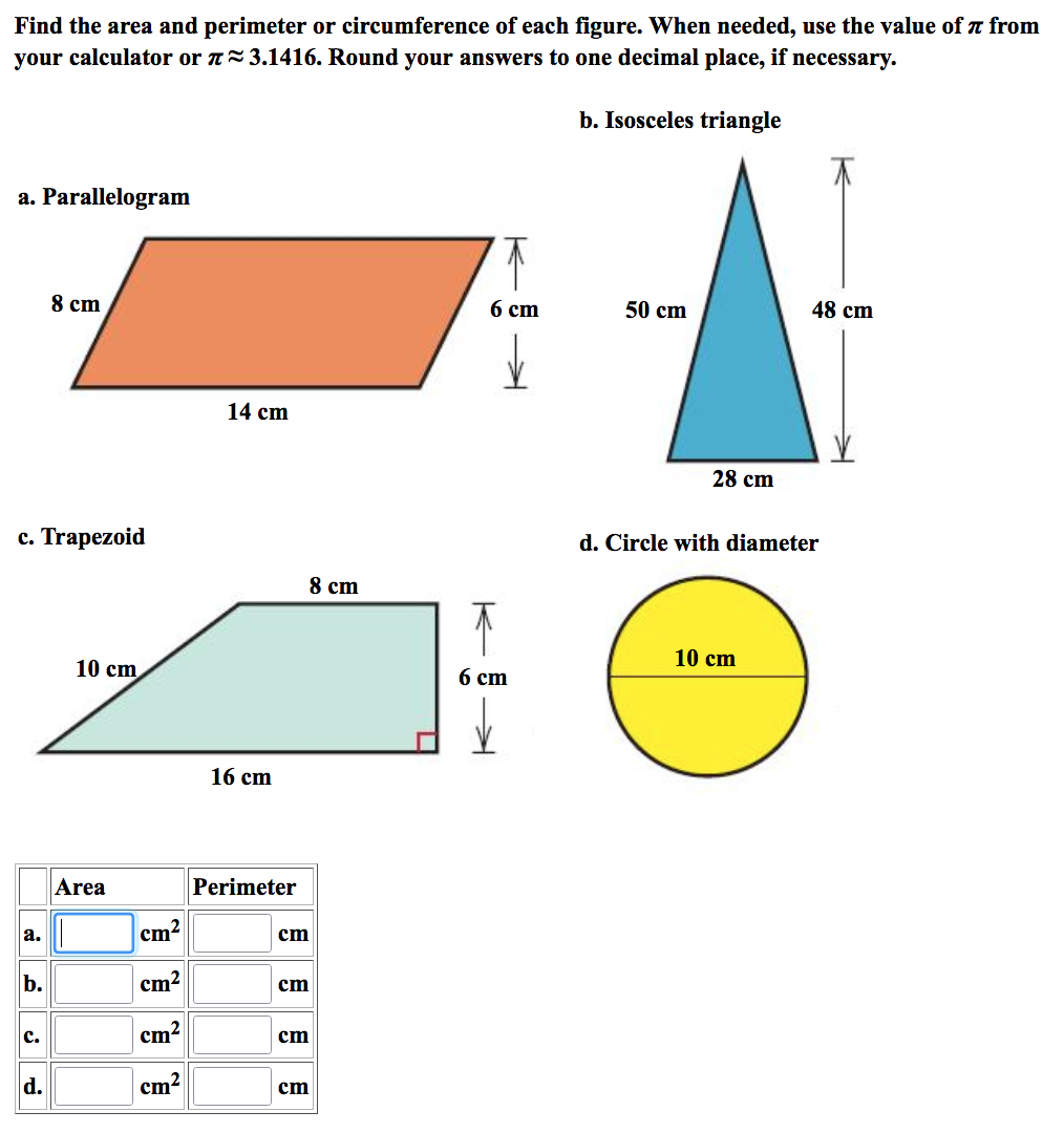 Solved Find the area and perimeter or circumference of each | Chegg.com