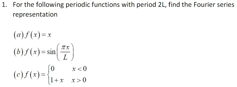 Solved 1. For the following periodic functions with period | Chegg.com