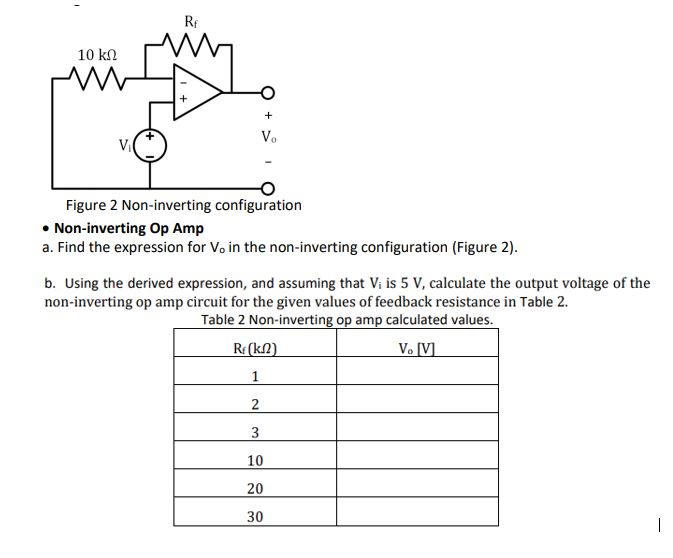 Solved 1 10 k 2 Q + O Figure 2 Non-inverting configuration • | Chegg.com