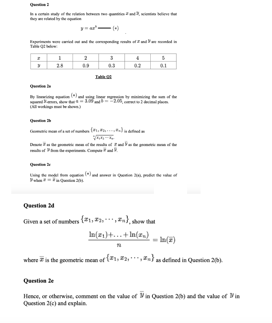Solved NEED HELP WITH PART (D) ﻿AND (E) ﻿onlyQuestion 2In ﻿a | Chegg.com