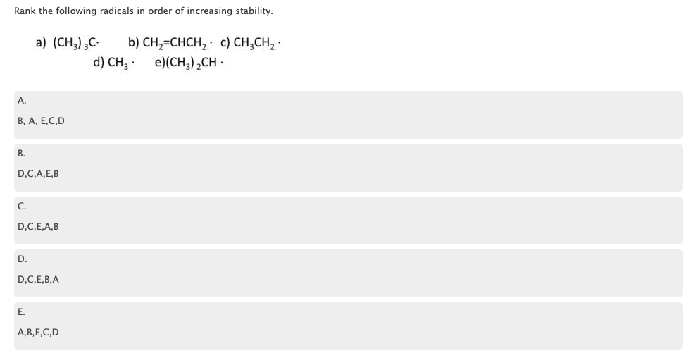 Solved Rank the following radicals in order of increasing | Chegg.com
