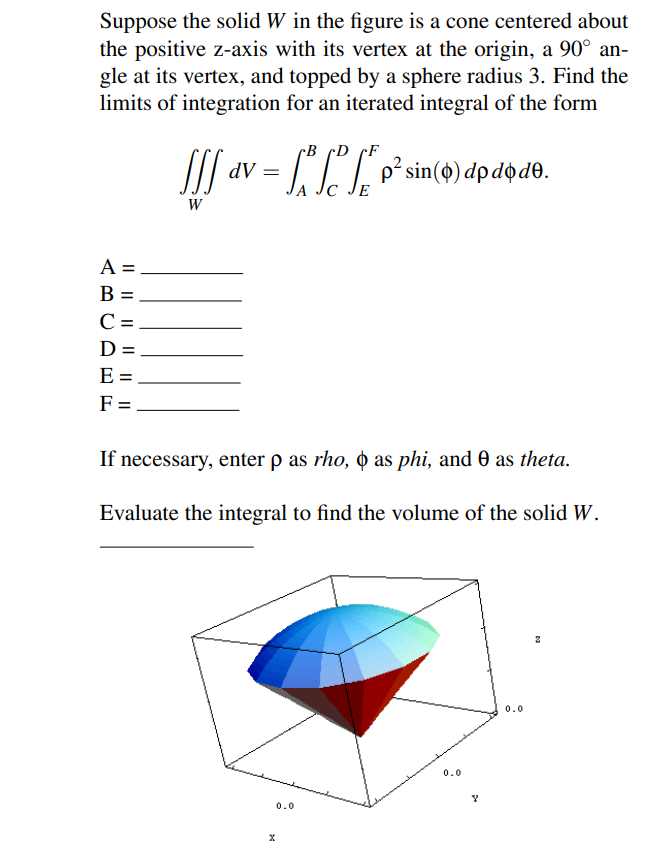 Solved Suppose the solid W in the figure is a cone centered | Chegg.com