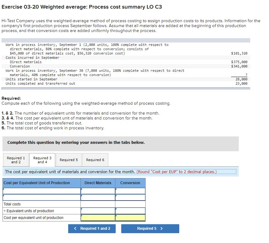 Solved Exercise 03-20 Weighted average: Process cost summary | Chegg.com