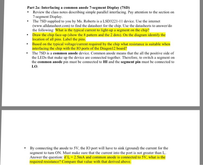 Solved Part 2a: Interfacing a common anode 7-segment Display | Chegg.com