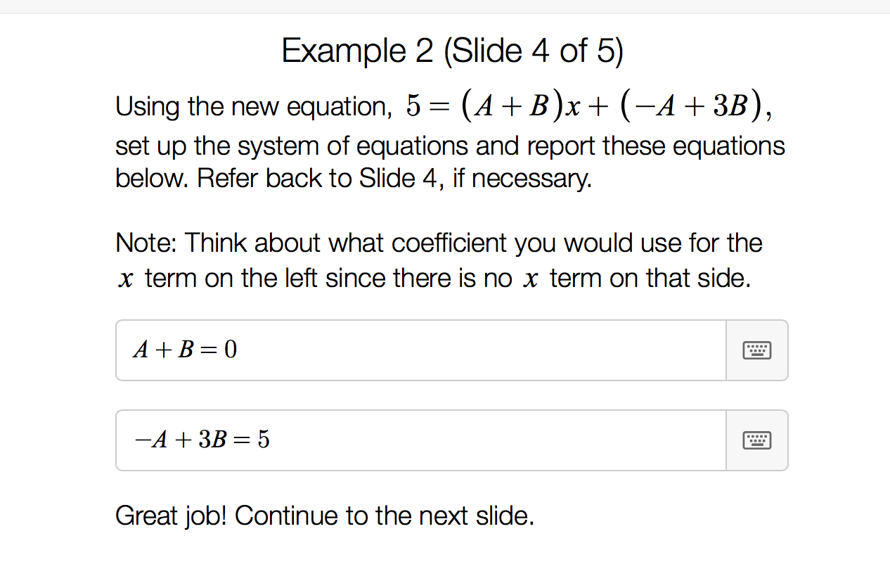 Solved Example 2 (Slide 4 of 5) Using the new equation, 5 = | Chegg.com