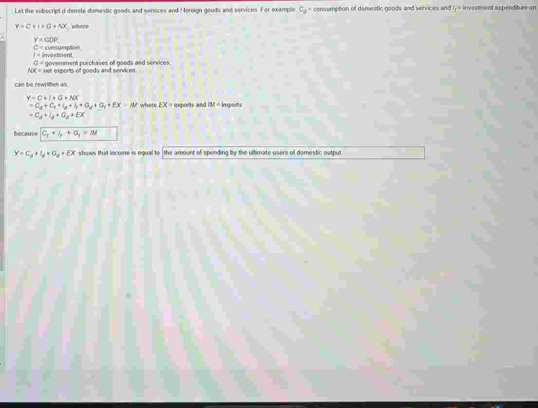 Solved Y=G+1*G+Nx ﻿white v=GOPC= ﻿consumption: 1 ﻿I | Chegg.com