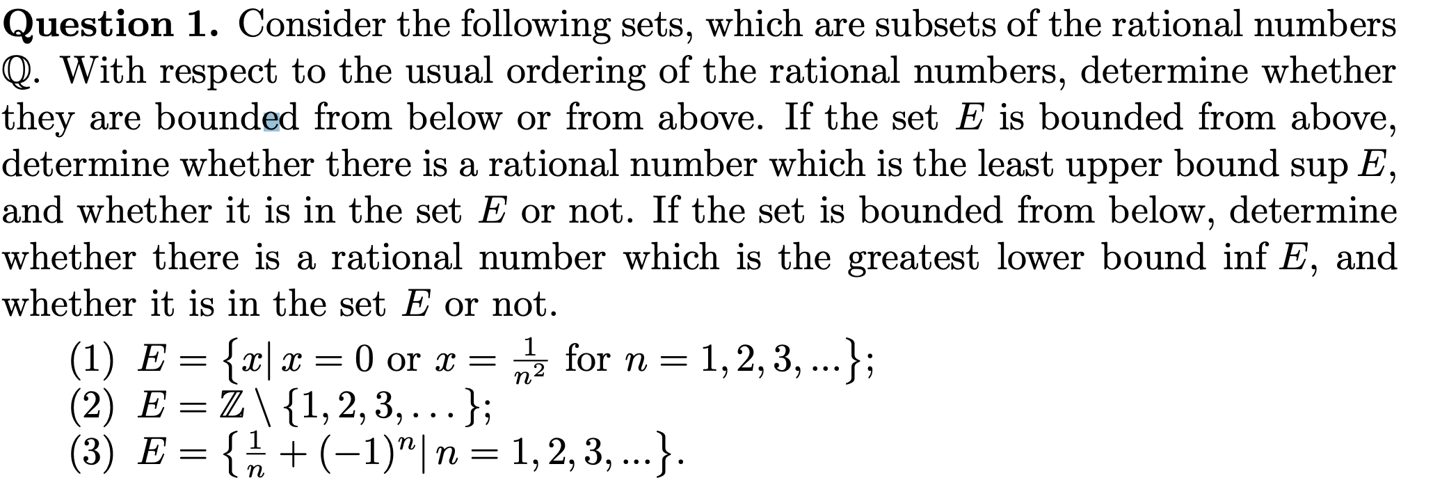 Solved Question 1. Consider the following sets, which are | Chegg.com