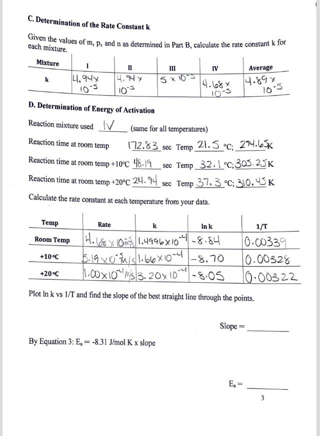 Solved Data: Experiment 10; Chemical Kinetics A. Reaction | Chegg.com