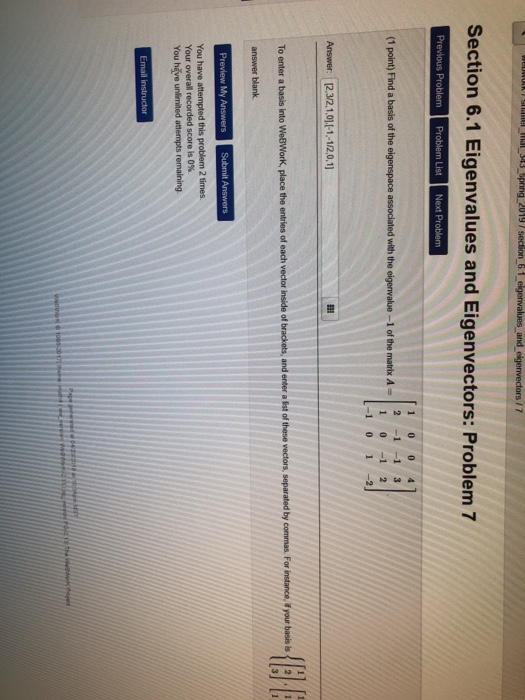 Solved Section 6.1 Eigenvalues and Eigenvectors: Problem 7 | Chegg.com