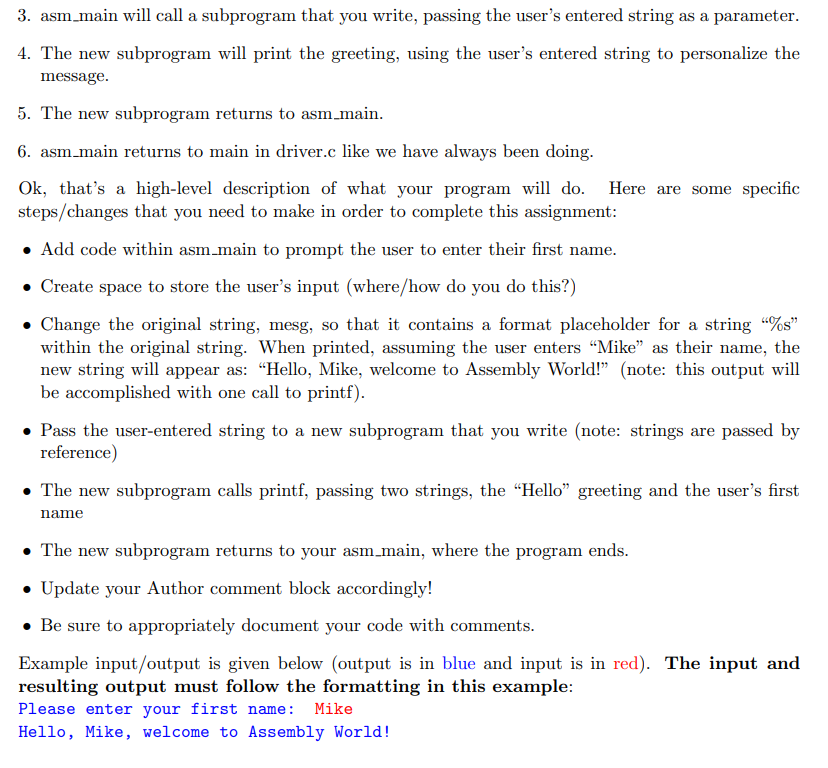 Solved 1. Within asm_main, your program prompts the user to | Chegg.com