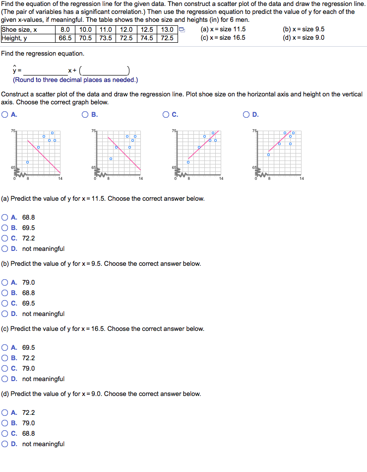 Solved Find the equation of the regression line for the | Chegg.com