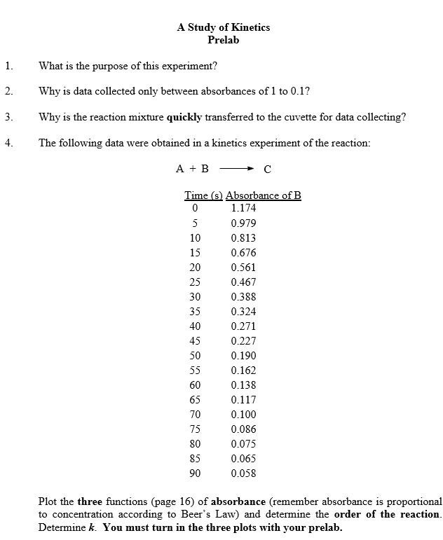 Solved A Study of Kinetics Prelab 1. What is the purpose of | Chegg.com