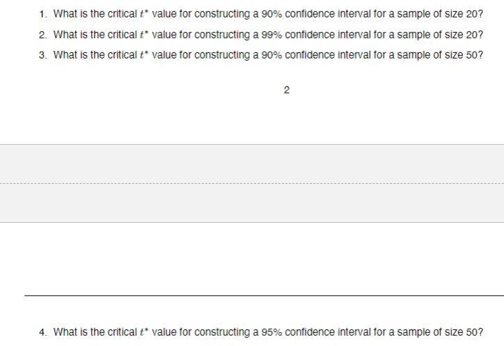 Solved 1. What is the critical t* value for constructing a | Chegg.com