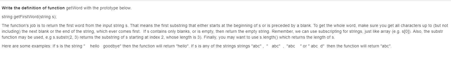 Solved Write the definition of function getWord with the | Chegg.com