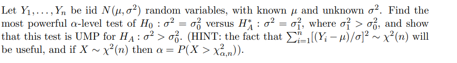 Solved Let Y1,…,Yn be iid N(μ,σ2) random variables, with | Chegg.com