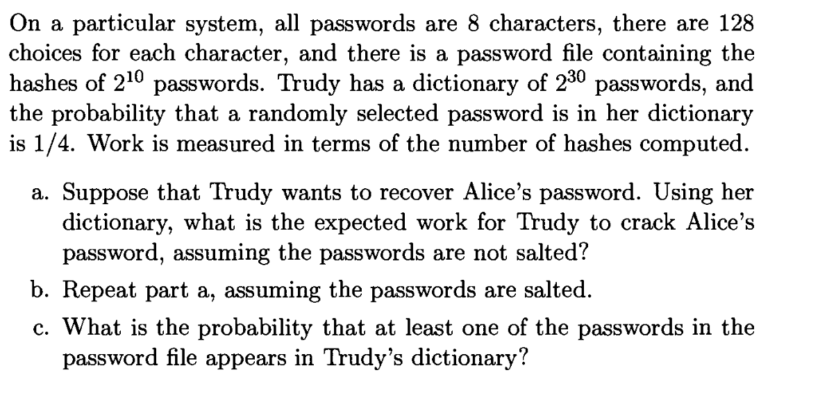 Solved On a particular system, all passwords are 8 | Chegg.com