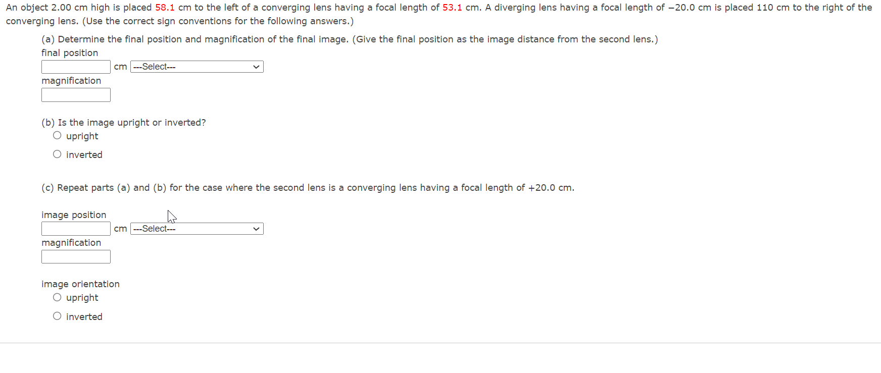 Solved converging lens. (Use the correct sign conventions | Chegg.com
