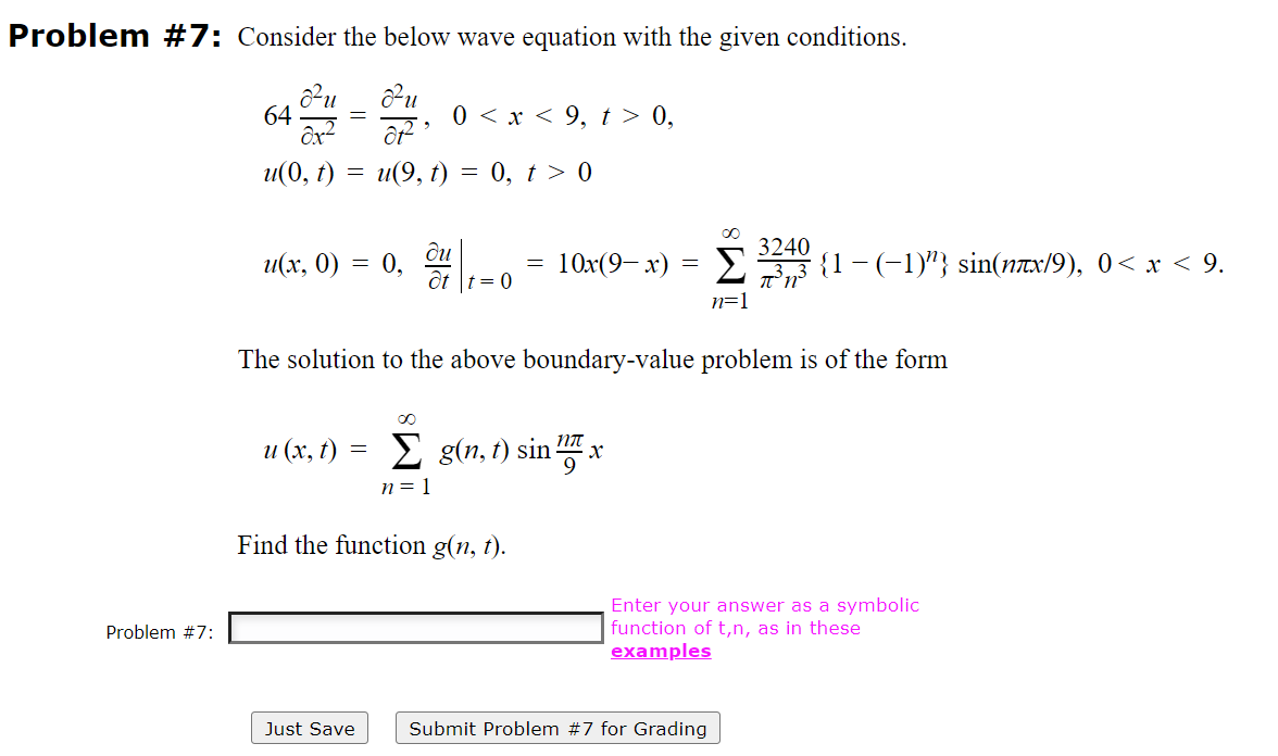Solved Problem \#7: Consider the below wave equation with | Chegg.com