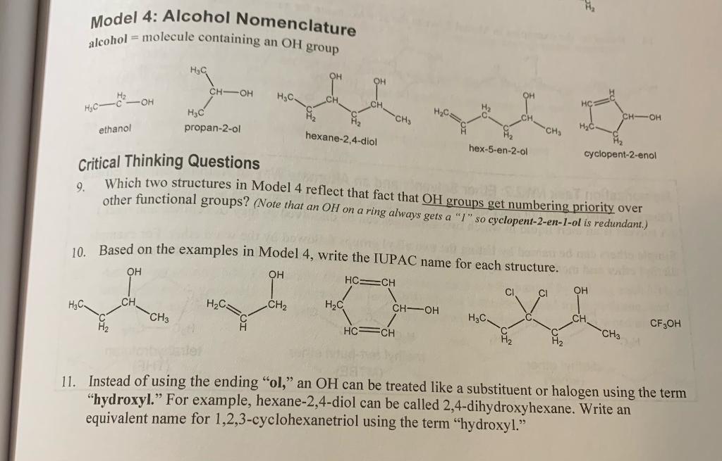 Solved alcohol = molecule containing an OH group Model 4: | Chegg.com
