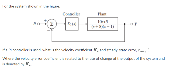 Solved For the system shown in the figure: If a PI | Chegg.com