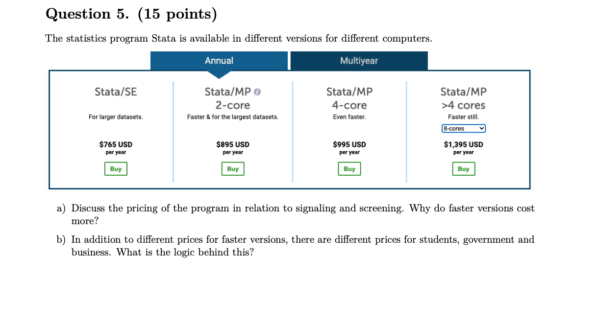 Solved Question 5. (15 points) The statistics program Stata | Chegg.com