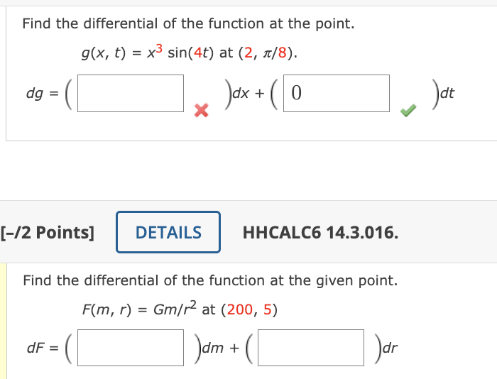 Solved Find the differential of the function at the point. | Chegg.com