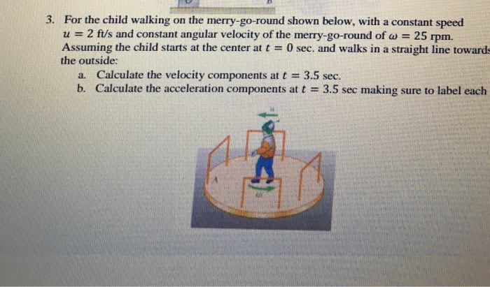 Solved For the child walking on the merry-go-round shown | Chegg.com