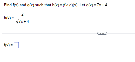 Solved Find f(x) and g(x) such that h(x)=(f∘g)(x). Let | Chegg.com
