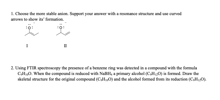 Solved 1. Choose the more stable anion. Support your answer | Chegg.com