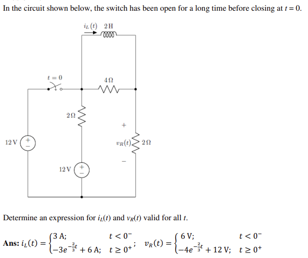 Solved In the circuit shown below, the switch has been open | Chegg.com