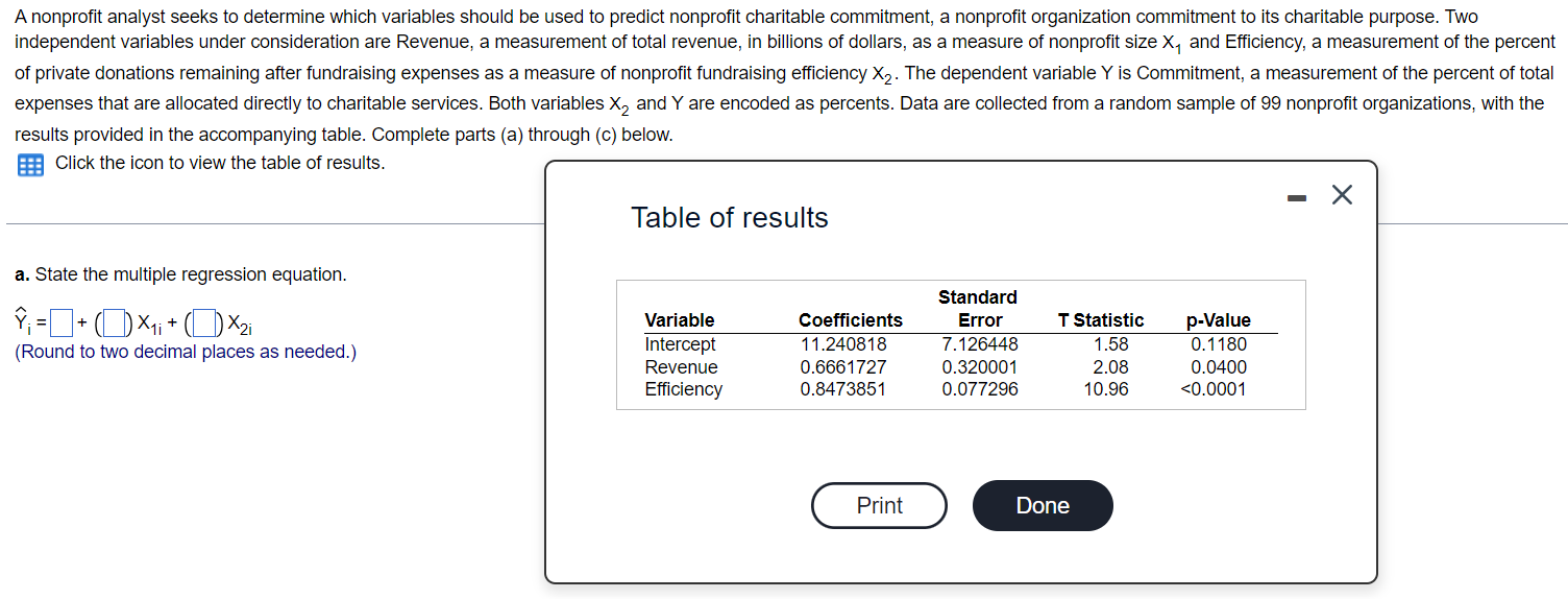Solved A nonprofit analyst seeks to determine which | Chegg.com
